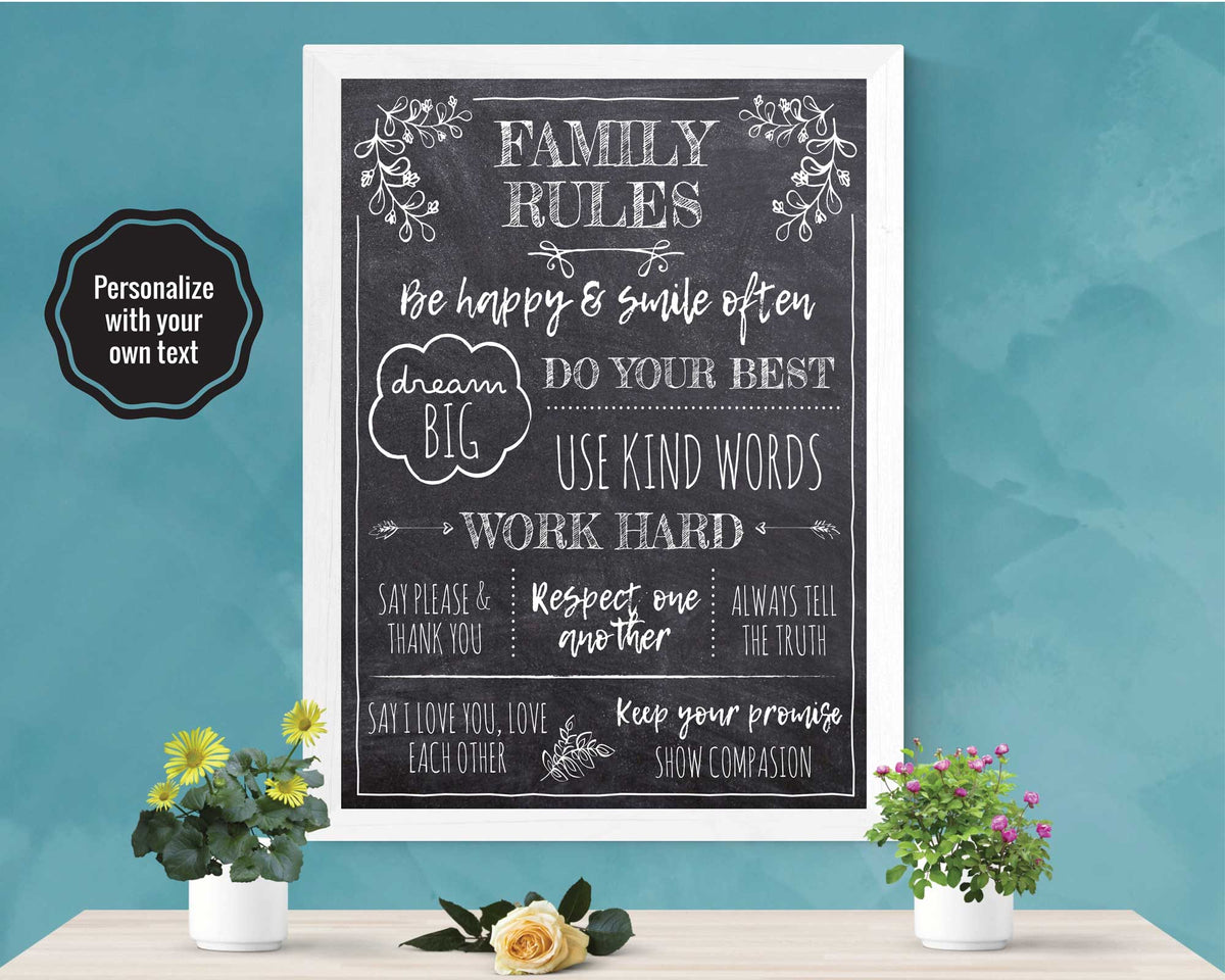Chalkboard House Rules Wall Art | House Rules Sign | House Rules Poster ...